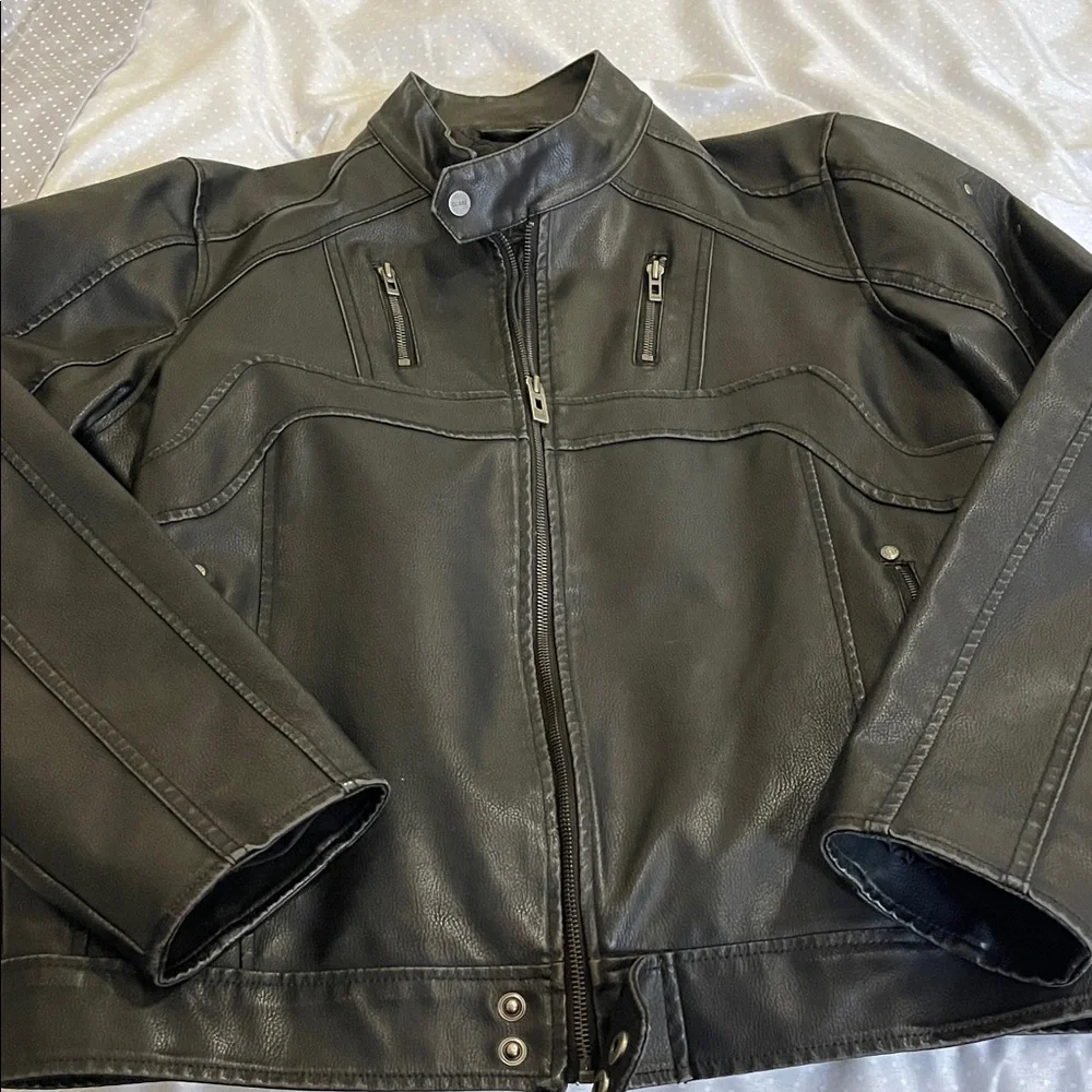 Guess | Jackets & Coats | Guess Black Leather Bomber Jacket With Chest ...